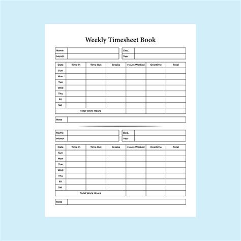 Weekly Timesheet Log Book Interior Time Management And Employee Work