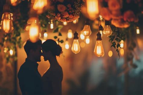 Couple Hanging Flowers Light Bulb Premium Ai Generated Image