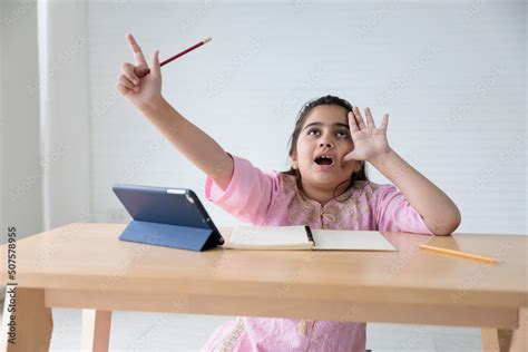 Cute Indian Girl Finger Counting Gesture And Online Learning Class