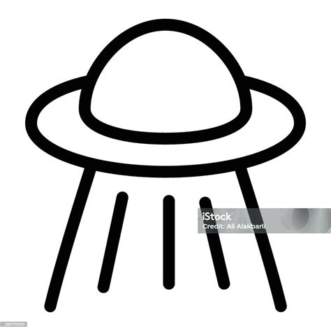 라인 스타일의 Ufo 아이콘입니다 플라잉 접시 아이콘 외계인 우주선 기호 고대 문명에 대한 스톡 벡터 아트 및 기타 이미지