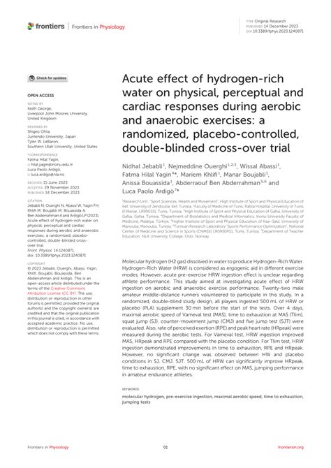 Pdf Acute Effect Of Hydrogen Rich Water On Physical Perceptual And Cardiac Responses During