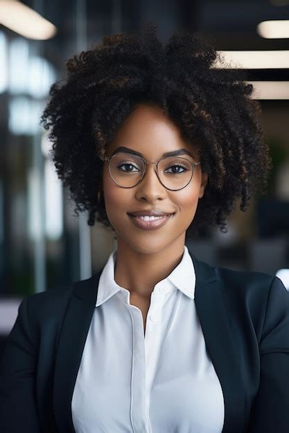 A Woman With Curly Hair And Glasses Is Smiling For The Camera Premium