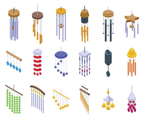 Wind Chime Icons Set Isometric Vector Gold Decoration 16818701 Vector