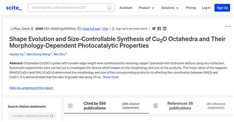 Shape Evolution And Size Controllable Synthesis Of Cu 2 O Octahedra And Their Morphology