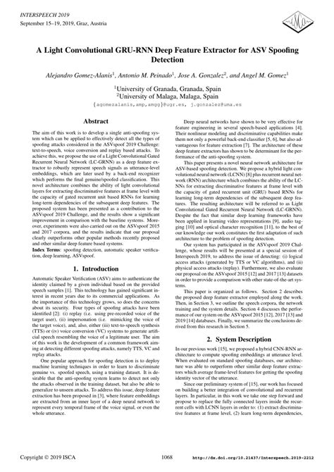 PDF A Light Convolutional GRU RNN Deep Feature Extractor For ASV Spoofing Detection