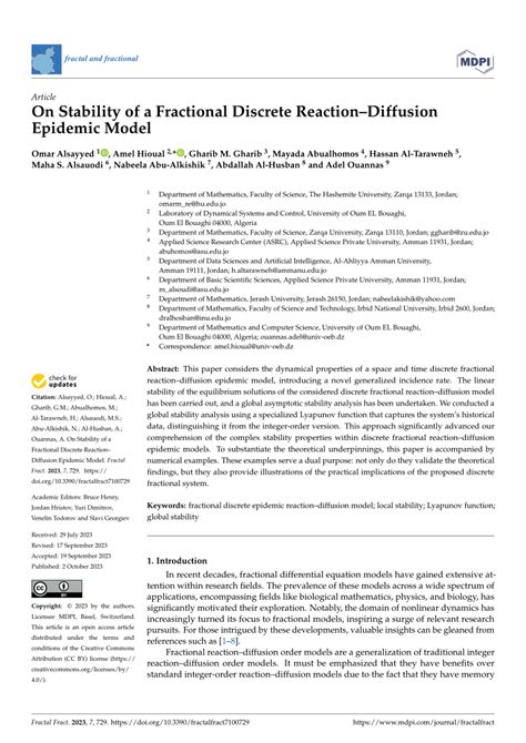 Pdf On Stability Of A Fractional Discrete Reactiondiffusion Epidemic