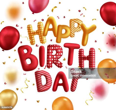 생일 인사말 벡터 컨셉 디자인 생일 축하 3d 풍선 텍스트와 떠 다니는 풍선과 출생 날 축하를위한 색종이 파티 요소 풍선에 대한