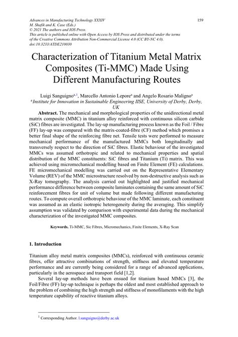 Pdf Characterization Of Titanium Metal Matrix Composites Ti Mmc Made Using Different