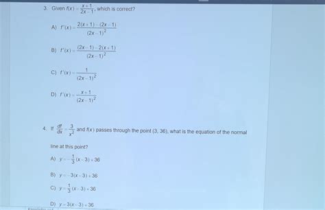 Solved 3 Given F X 2x−1x 1 Which Is Correct A