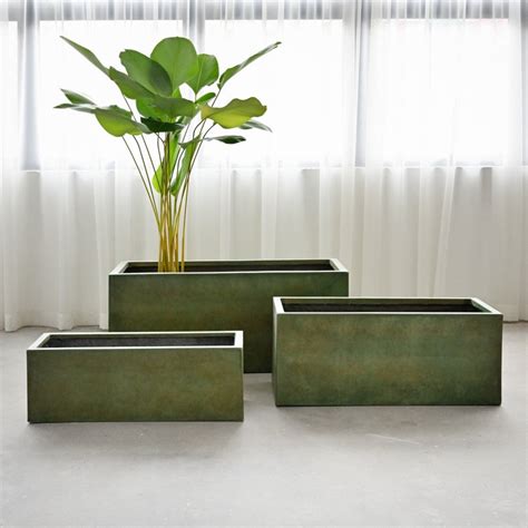 Green Rectangle Concrete Planter Tropical Outdoor Decor Island Living