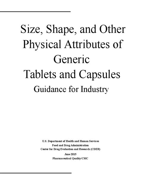 Size Shape And Other Physical Attributes Of Generic Tablets And Capsules Pdf Generic Drug