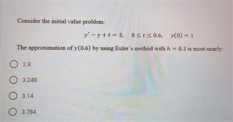 Solved Consider The Initial Value Problem Y Y T 3 Ost