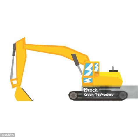 Excavator Kuning Mesin Industri Berat Peralatan Konstruksi Vektor