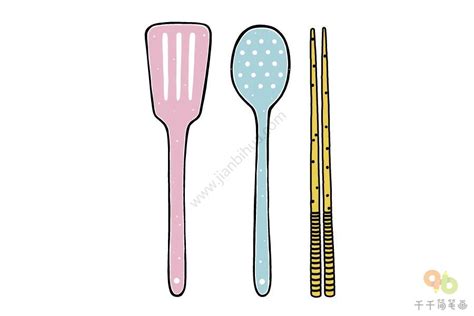 小清新锅铲和筷子简笔画 厨具简笔画