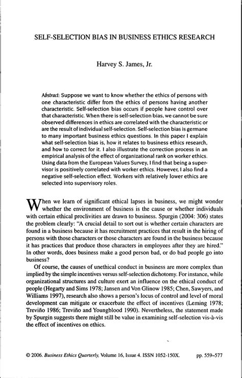 Pdf Self Selection Bias In Business Ethics Research