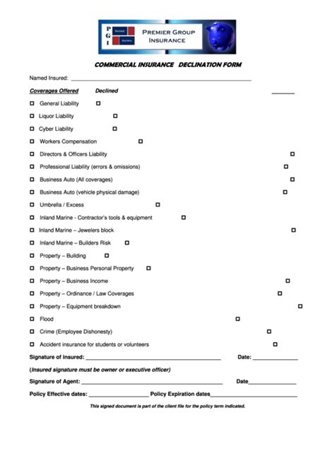 Commercial Insurance Declination Form Printable Pdf Download