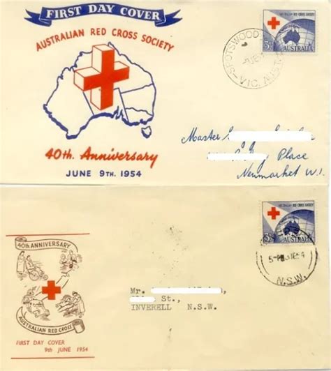 Stamps Aust Red Cross Issues 1954 Fdc X3 1963 Fdc X2 Aust Free