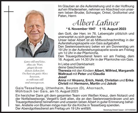 Albert Lahner Aus Gais Trauerhilfeit Das Südtiroler Gedenkportal