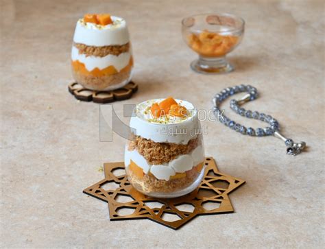 Two Cups Of Kunafa With Mango And Cream Ramadan Sweets