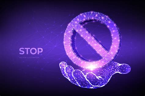 Icône Interdite à La Main Abstrait Polygonal Faible Aucun Signe Vide Cercle Barré Vecteur