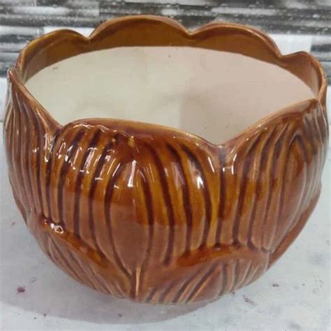 Printed Brown Ceramic Flower Pot For Garden Size 6inch H At Rs 180