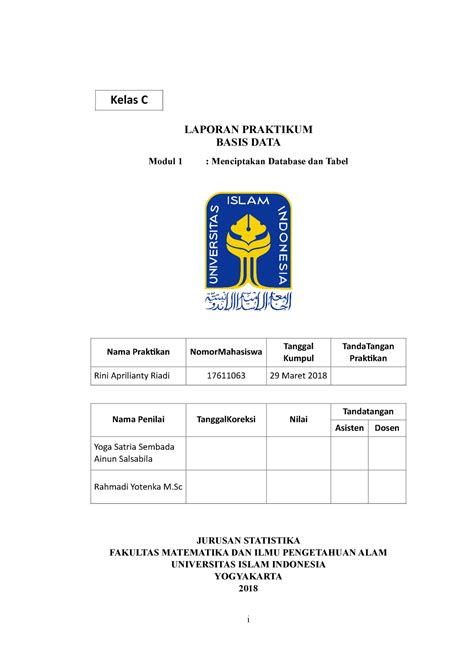laporan praktikum basis data 1 database dan tabel laporan