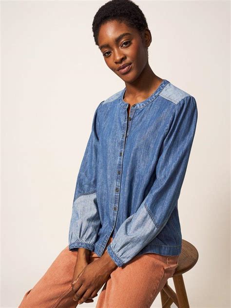 Jasmine Denim Shirt In Mid Denim White Stuff