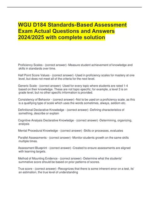 Wgu D184 Standards Based Assessment Exam Actual Questions And Answers With Complete Solution