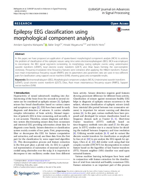 Pdf Epilepsy Eeg Classification Using Morphological Component Analysis