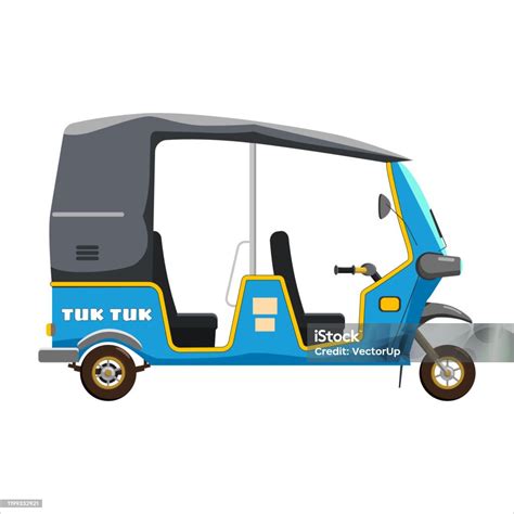 トゥクトゥクアジアの自動車人力車三輪車青タイインド諸国ベビータクシーベクターイラスト孤立漫画スタイル タイ王国のベクターアート素材や画像を