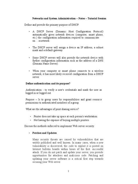 Networks And System Administration Notes Tutorial All Chapters Pdf