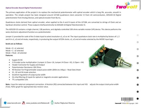digital potentiometer using optical encoder electronics