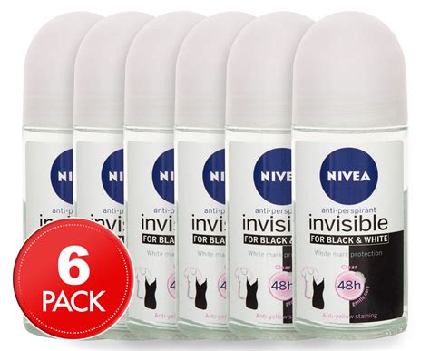 6 X Nivea Invisible For Black And White Anti Perspirant Roll On 50ml