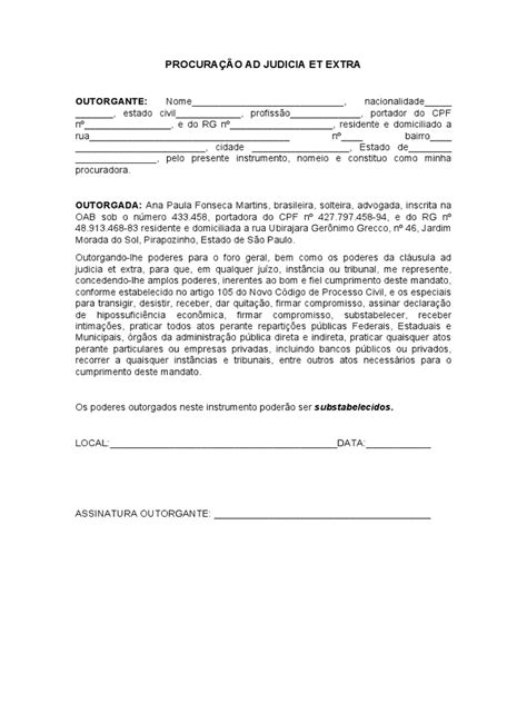 Procuração Ad Judicia Et Extra Pdf
