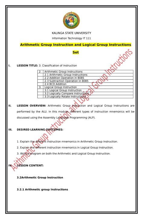 Arithmetic Group Instruction And Logical Group Instructions Lesson