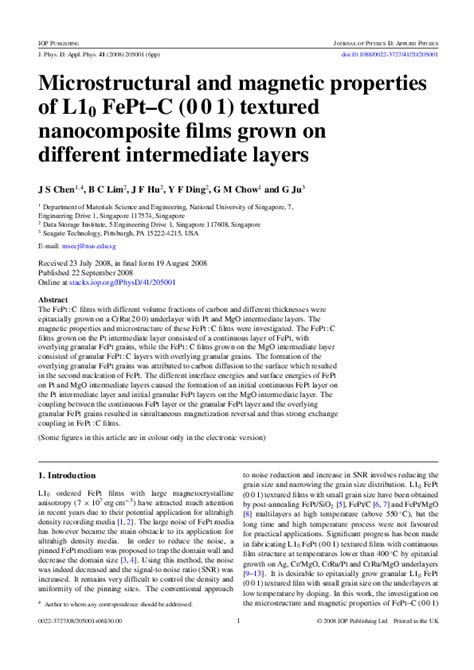Pdf Microstructural And Magnetic Properties Of L1 0 Feptc 0 0 1 Textured Nanocomposite
