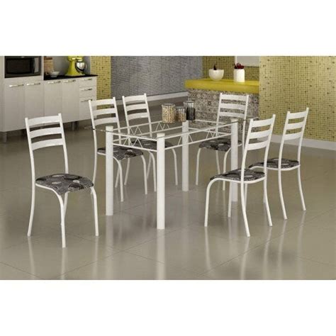 Conjunto Mesa Tampo Vidro e 6 Cadeiras Madmelos em Aço Incolor