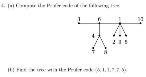 Solved 4 A Compute The Prüfer Code Of The Following Tree