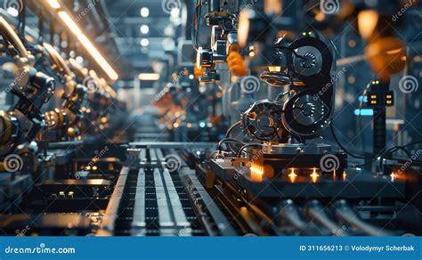 Cyborg Control Robot Assembly Line In Car Factory Stock Image Image