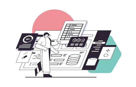 Premium Vector Businesswoman Monitoring Financial Statistics Diagrams