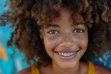 Premium Photo A Closeup Portrait Of A Young Girl With Curly Brown