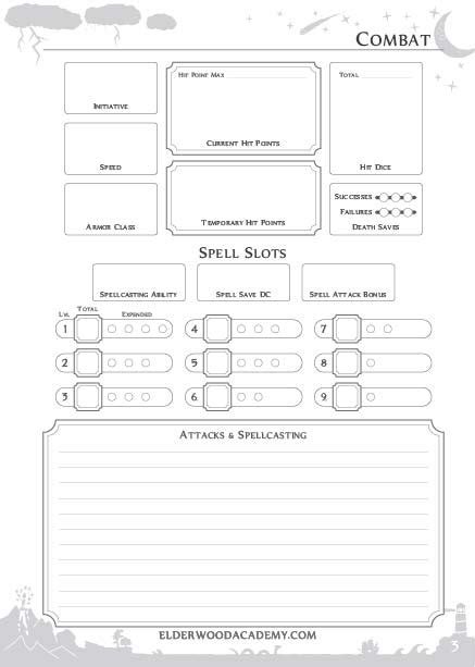 Dungeon Journal Character Sheet Pack Elderwood Academy