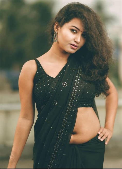 Sayani Pradhan Deep Navel In Black Saree And Sleeveless Blouse R