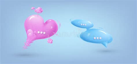 Plastic Speech Bubble 3d Vector Icon Message Dialog Button With Pink Heart And Blue Bubble