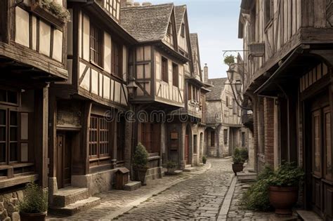 Street In The Old Town Generative Ai Stock Illustration Illustration