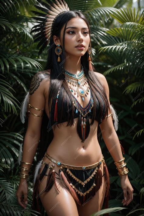 Hermosa Mujer Nativa Americana Sexy En Traje Tribal Tradicional Foto