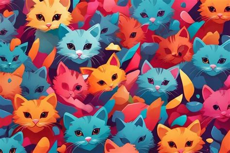 Premium Photo Seamless Pattern With Cute Cartoon Cats Vector