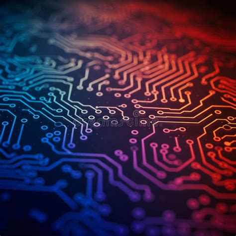 Colorful Circuit Board Design Featuring Intricate Pathways And