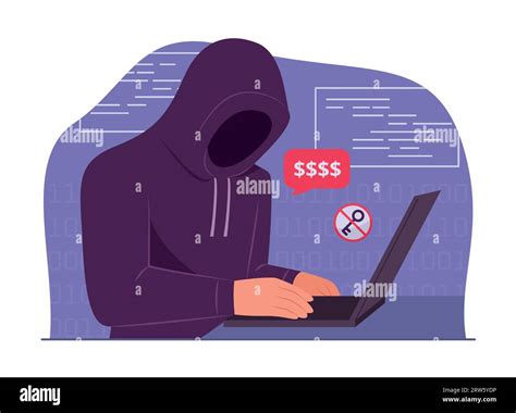 Hacker Hacking Laptop For Cyber Crime Concept Illustration Stock Vector