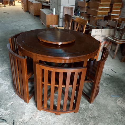 Jual Meja Makan Bulat Minimalis 6 Kursi Kayu Jati 6 Kursi Kab